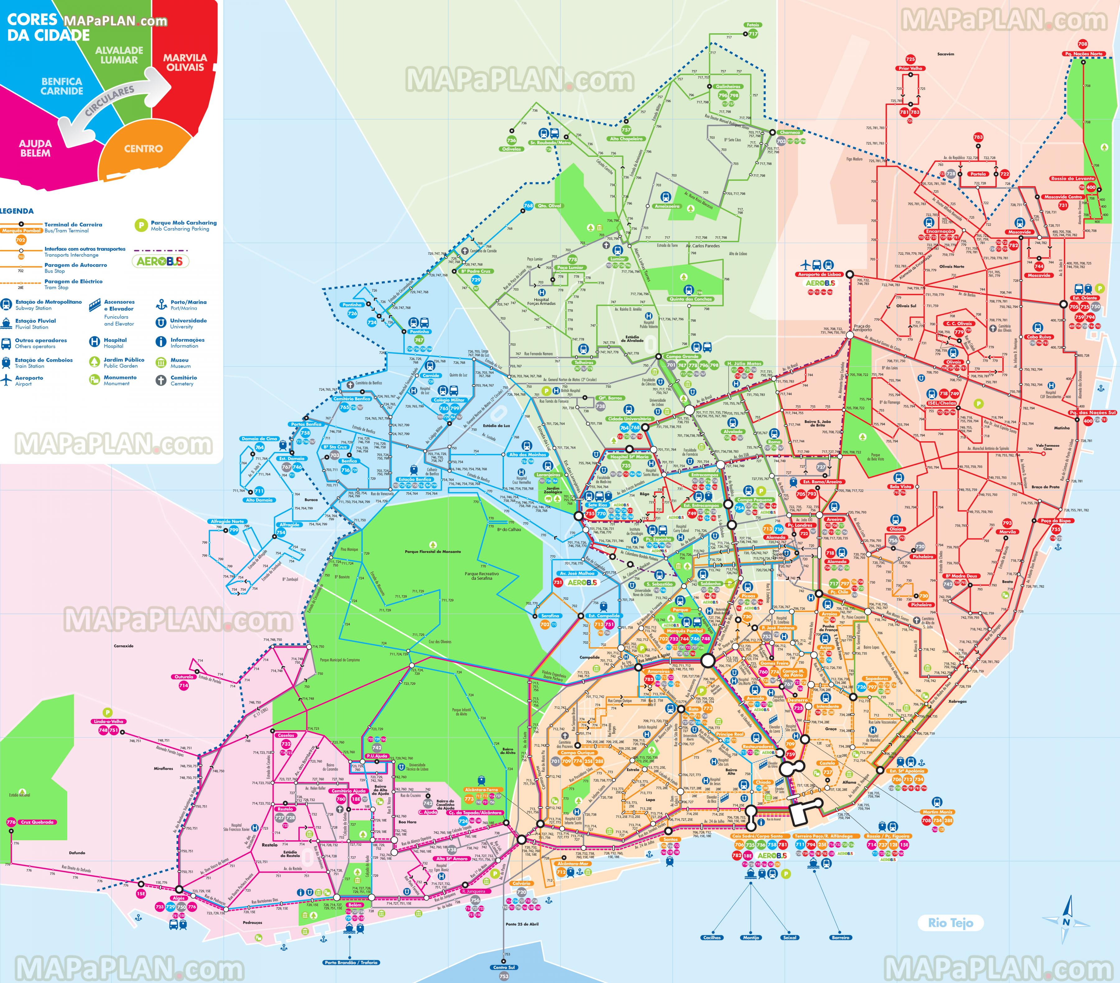 Mapa de autocarros da Carris - Mapa das linhas de autocarros de Lisboa ...